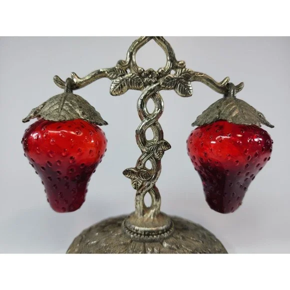 Red Glass Strawberry Salt And Pepper Shakers Hand Painted Strawberry